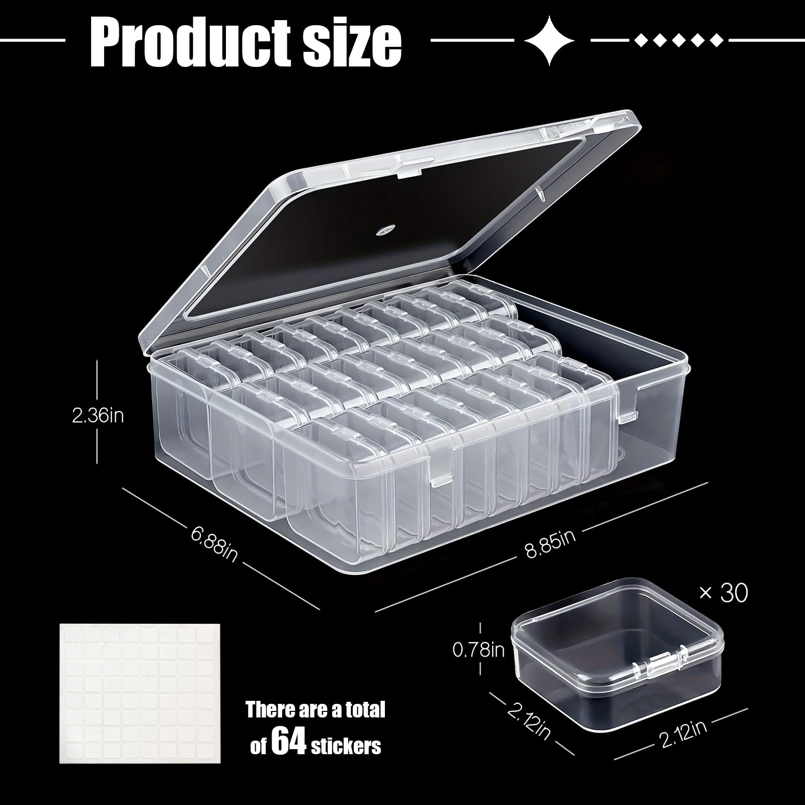30Pcs Mini Bead Containers with 1Pc Big Hinged Lid Storage Box,Clear Diamond Art Storage Case, Plastic Craft Supply Case for Organizing,Rectangle Containers for DIY Bead Craft,Jewelry,Small Part