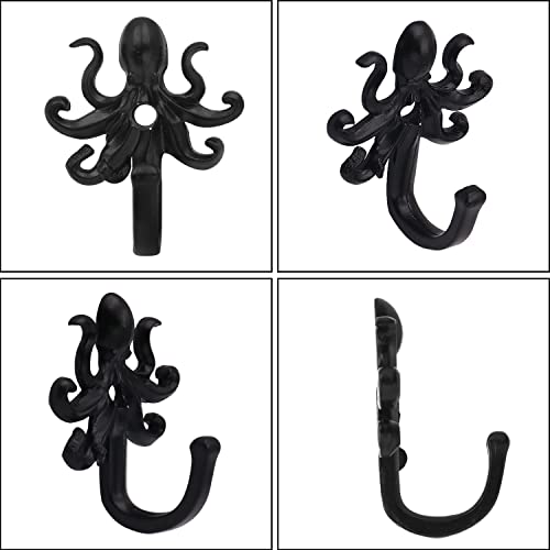 AOAOYING Wall Storage Hooks β Octopus Decorative Wall Mounted Coat Hooks for Hanging Coats, Scarves, Bags, Purses, Backpacks, Towels Indoor and Outdoor Hooks (Black 5 Pack)