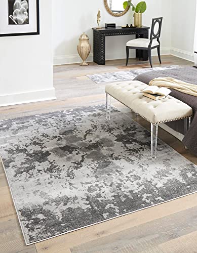 Unique Loom Metro Collection Area Rug (6' 1" x 9' Rectangle, Light Gray/ Gray)
