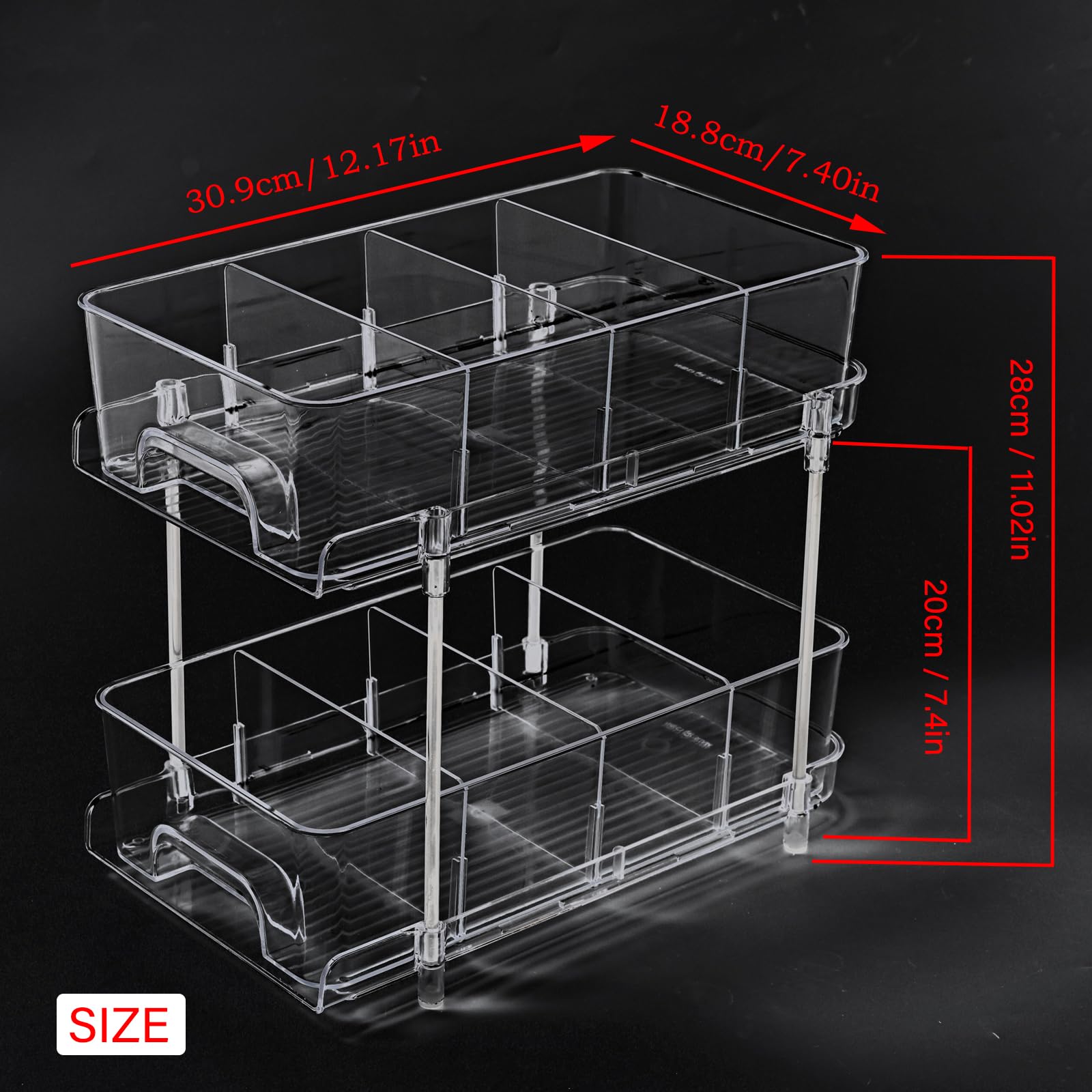 3 Tier Bathroom Organizer with Dividers, Multi-Purpose Clear Under Sink Organizers Storage Slide-Out Container, Bathroom Vanity Counter Organizing Tray, Kitchen Pantry Cabinet Closet (3 Tier)