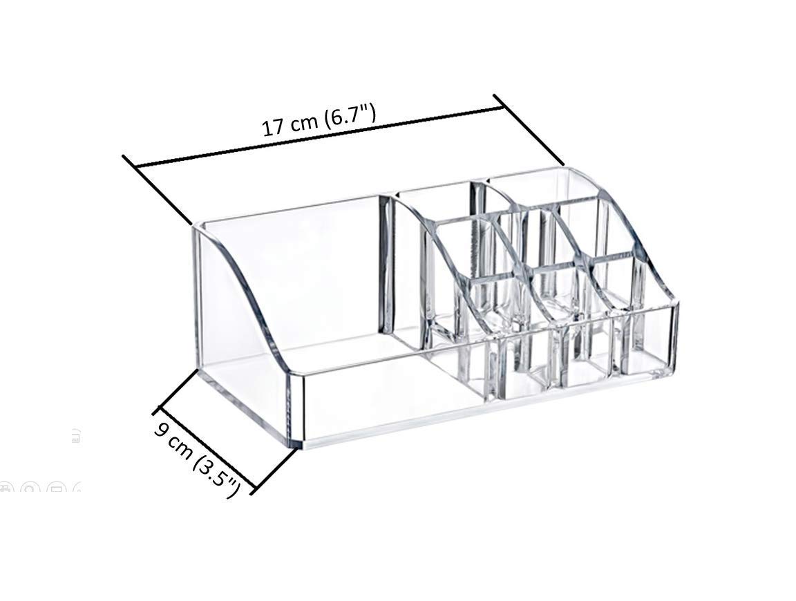 ums Makeup & Jewelry Organizer - Clear Makeup Organizer and Storage for Vanity, Acrylic Makeup Holder for Countertop with 9-Compartment, Small Cosmetic Tray for Brush and Lipstick