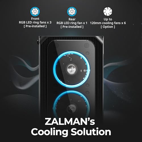 Zalman Z7 NEO ATX Mid-Tower Gaming PC Case, Tempered Glass Side Panel, 4X Pre-Installed 120mm RGB LED Ring Fans, High-End PC Cabinet