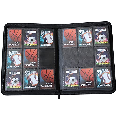 WINTRA Premium 360 Pockets Black Zippered Playing Card Binder - Durable Trading Card Holder Album ,9 Pocket Side Loading Card Folder with 20 Sheet Sleeves for Trading and Sports Cards