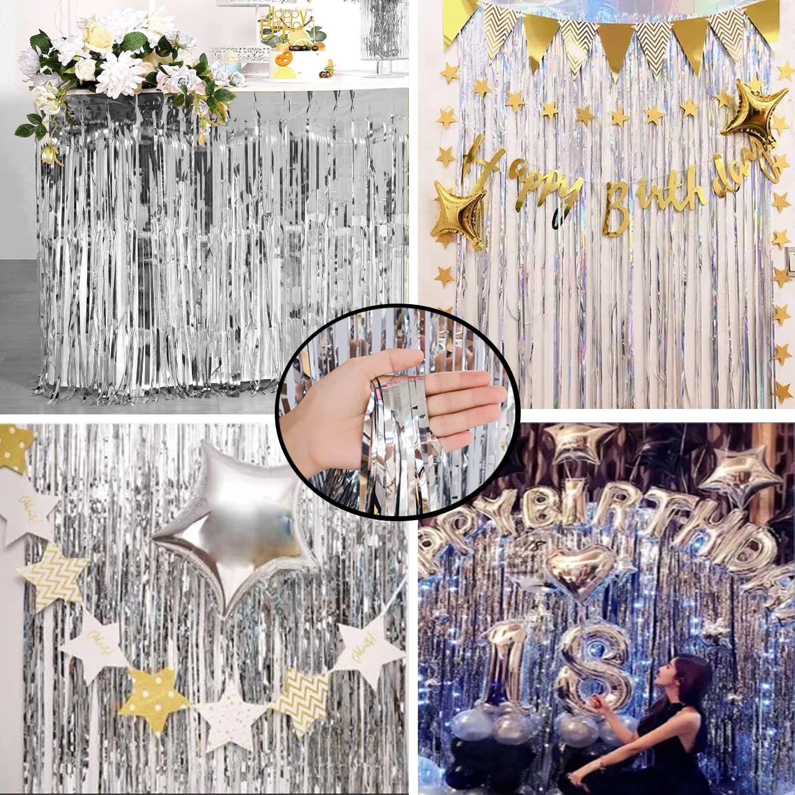 2Pcs Pink Tinsel Foil Fringe Curtains Party Decorations Tinsel Curtains Streamers Backdrop 3.3ft *8.3ft Door Streamers Photo Booth Backdrops Foil Curtain for Birthday Party Backdrop Decorations