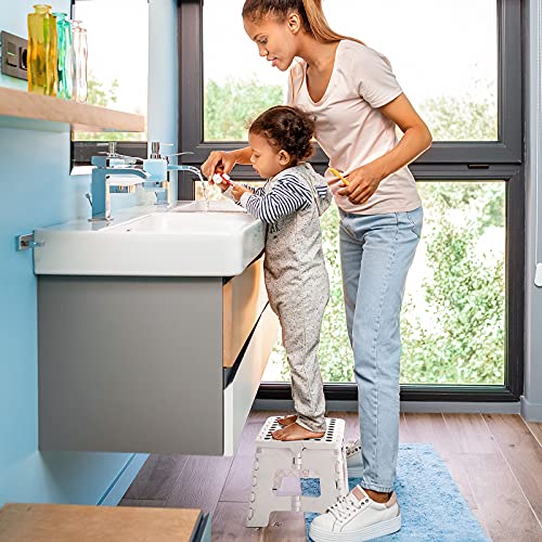 Delxo 9β Folding Step Stool in White,1 Pack Premium Heavy Duty Foldable Stool for Kids,Portable Collapsible Plastic Step Stool,Non Slip Folding Stools for Kitchen Bathroom Bedroom