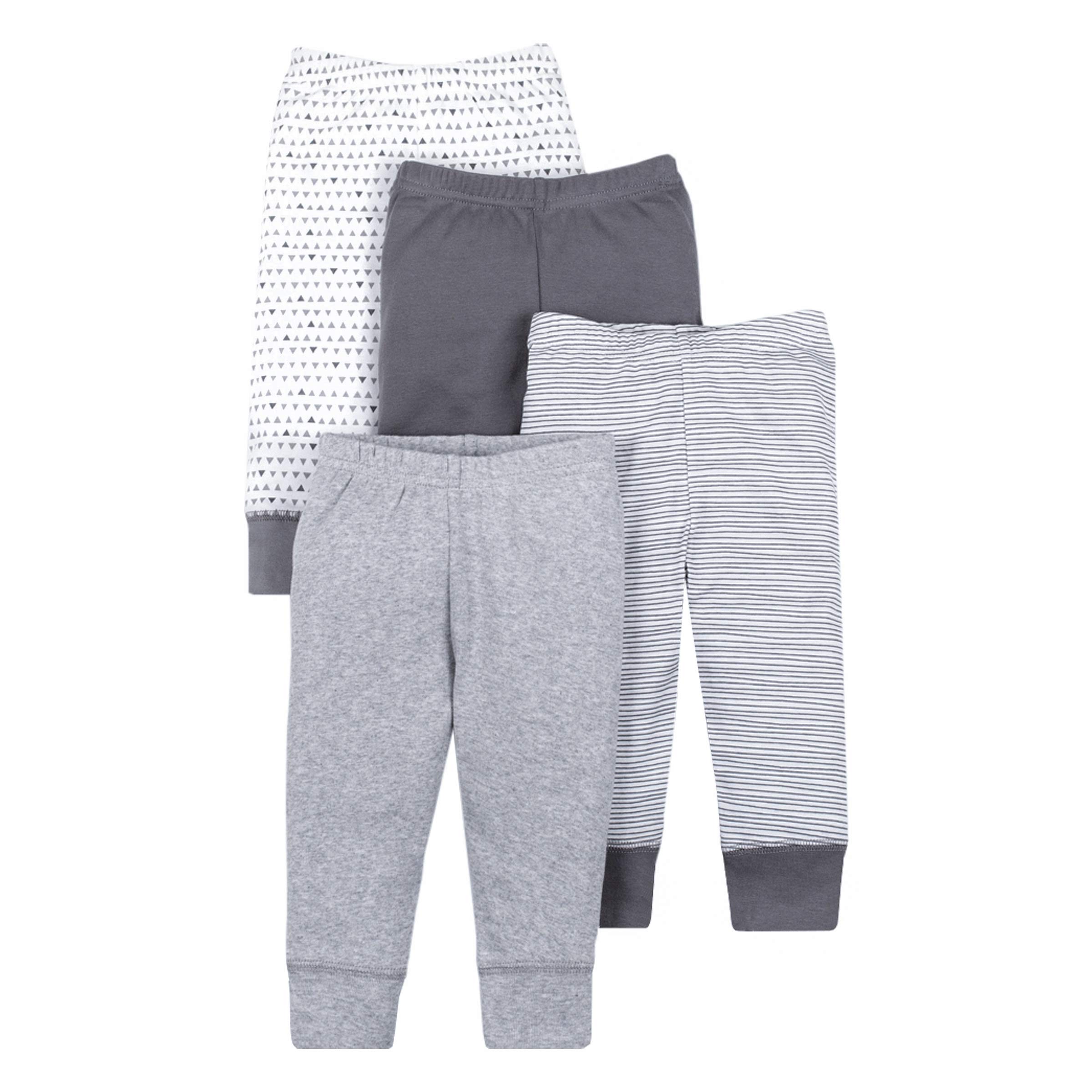 Lamaze Organic Baby Baby Infant Pull On Jogger 4 Pack Pants, Grey Solid/Striped, Newborn