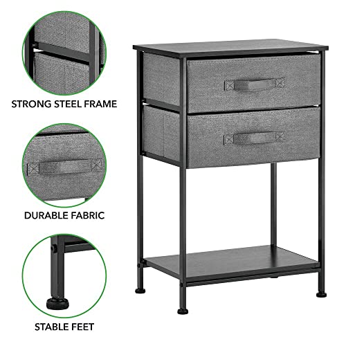 mDesign Storage Dresser End/Side Table Night Stand Furniture Unit - Small Standing Organizer for Bedroom, Office, Living Room, and Closet - 2 Drawer Removable Fabric Bins - Charcoal Gray