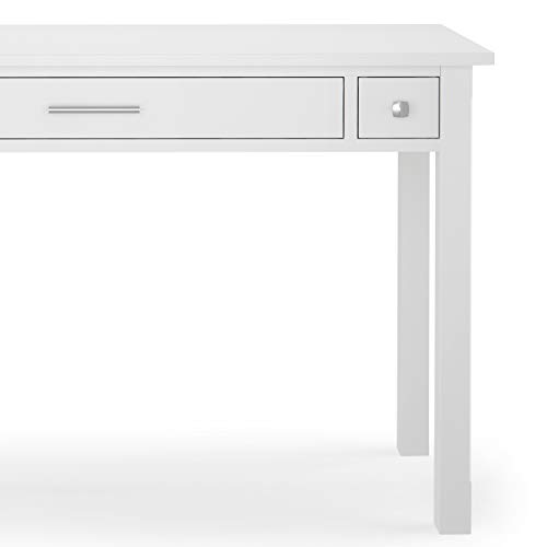 SIMPLIHOME Avalon SOLID WOOD Contemporary 47 Inch Wide Writing Desk in White, For the Office Desk, Writing Table, Workstation and Study Table