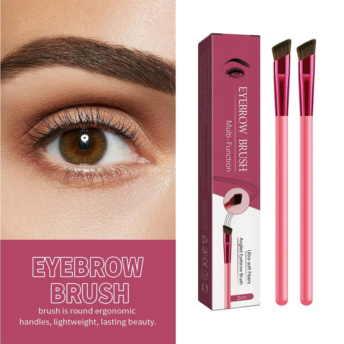 2PC Natural UltraThin Stroke Brow Brush and Eyebrow Cream, Eyebrow Hair Stroke Brush, Multifunction Ultra-thin Angled Realistic Eyebrow Brush (Dark-brown)