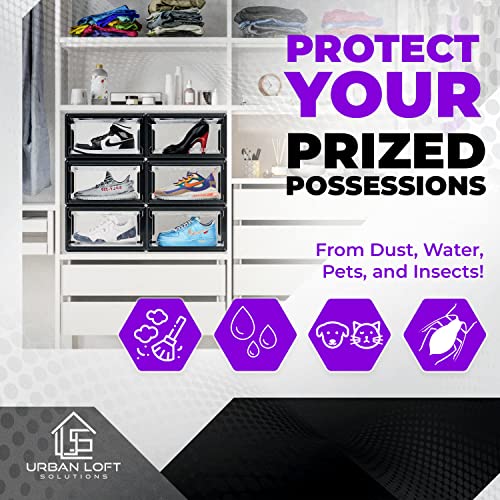 Urban Loft Premium Acrylic Shoe Boxes Stackable,Clear shoe organizer for Closet-Pack Of 1| Large sneaker storage box | Sneaker Clear Shoe Case for Sneakerheads with Drop Lid Shoe Display Case, Black