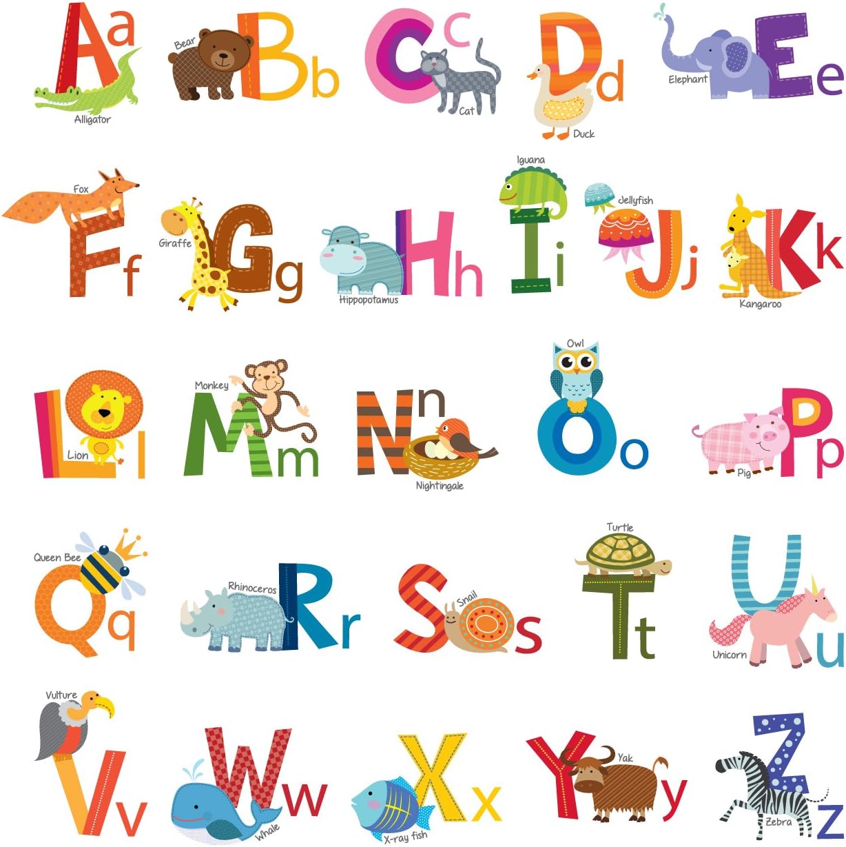 DECOWALL DS-8002 Animal Alphabet Kids Wall Stickers Wall Decals Peel and Stick Removable Wall Stickers for Kids Nursery Bedroom Living Room (Small) Decor