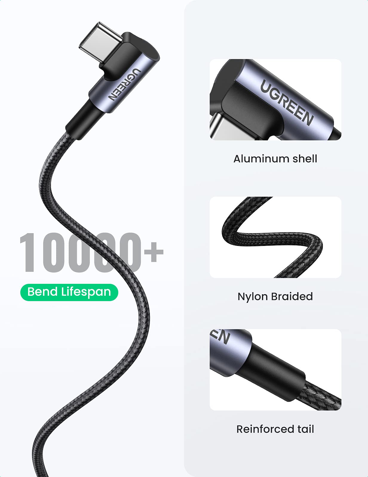 UGREEN USB A to USB C Cable, Right Angle USB C Cable 2 Pack Nylon Braided Fast Charging Cable Compatible for Samsung S22 Note20 Z Flip Z Fold, iPad Mini 6 Air 5,PS5, Switch, etc. 3.3FT+6.6FT