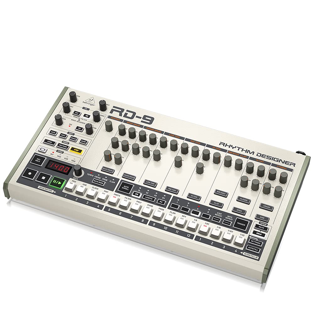 Behringer RHYTHM DESIGNER RD-9 Classic Analog/Digital Drum Machine with 11 Drum Sounds, 64-Step Sequencer, Wave Designer and Dual-Mode Filter