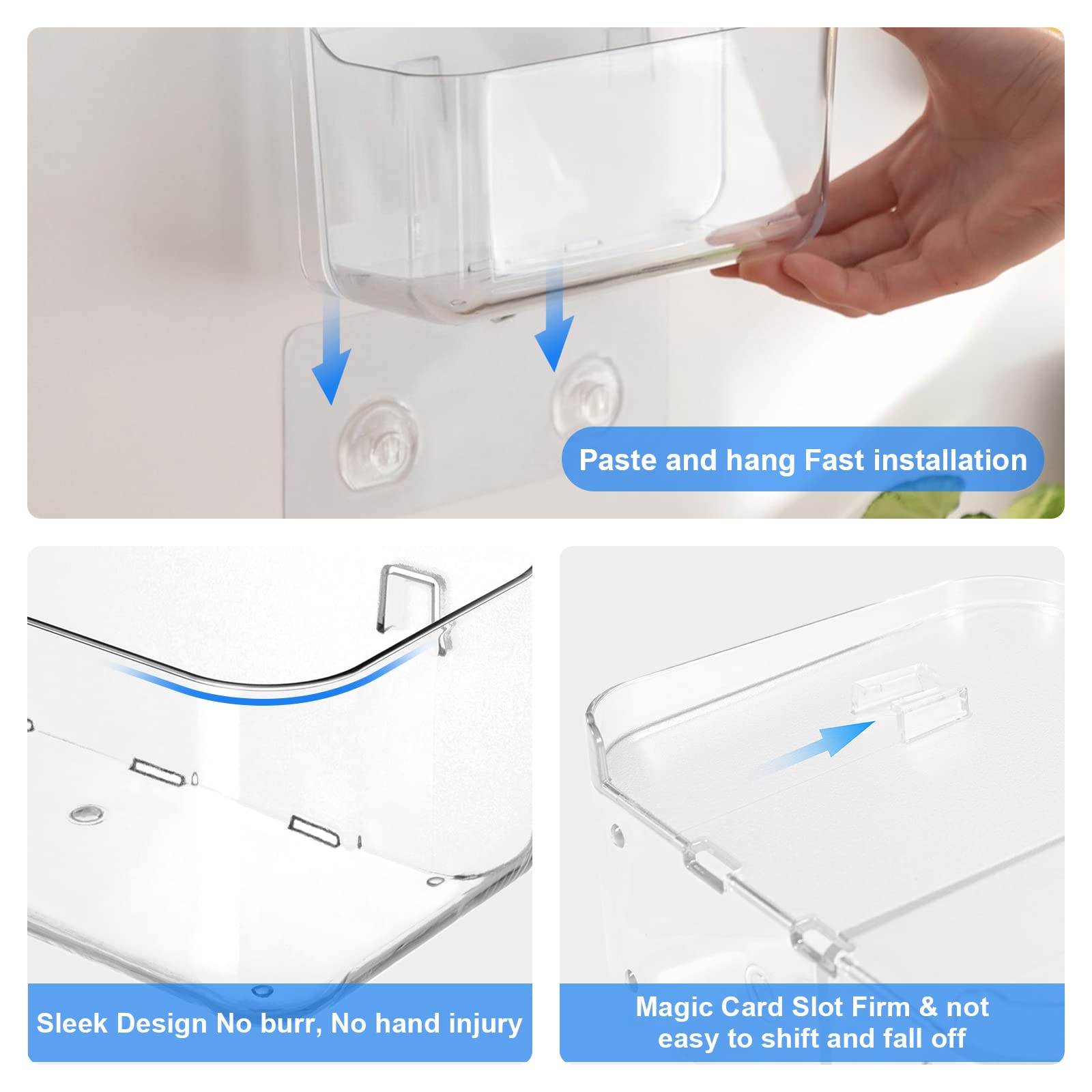 2pc Plastic Wall Mount Organizer, Adhesive Clear Cabinet Door Organizer,Acrylic Shelves for Wall,No Drilling Hang Walls,with Self Adhesive Tape, for Bathroom, Kitchen, Living Room