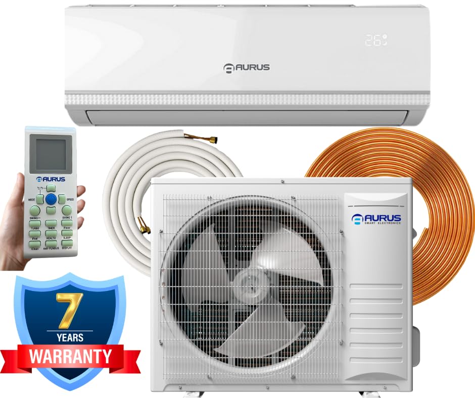 AURUS 2 Ton 24000 BTU Mini Split Cools Up to 1000.Sq.Ft Energy Efficient Ductless Air Conditioner, with Heat Pump and Pre-Charged 10ft Installation Kits 220v