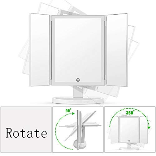 KXA Foldable Makeup Mirror, Vanity Mirror Dimmable LED Lights with Wide-Angle Touch Screen and Countertop Adjustable 360 Degree Bracket