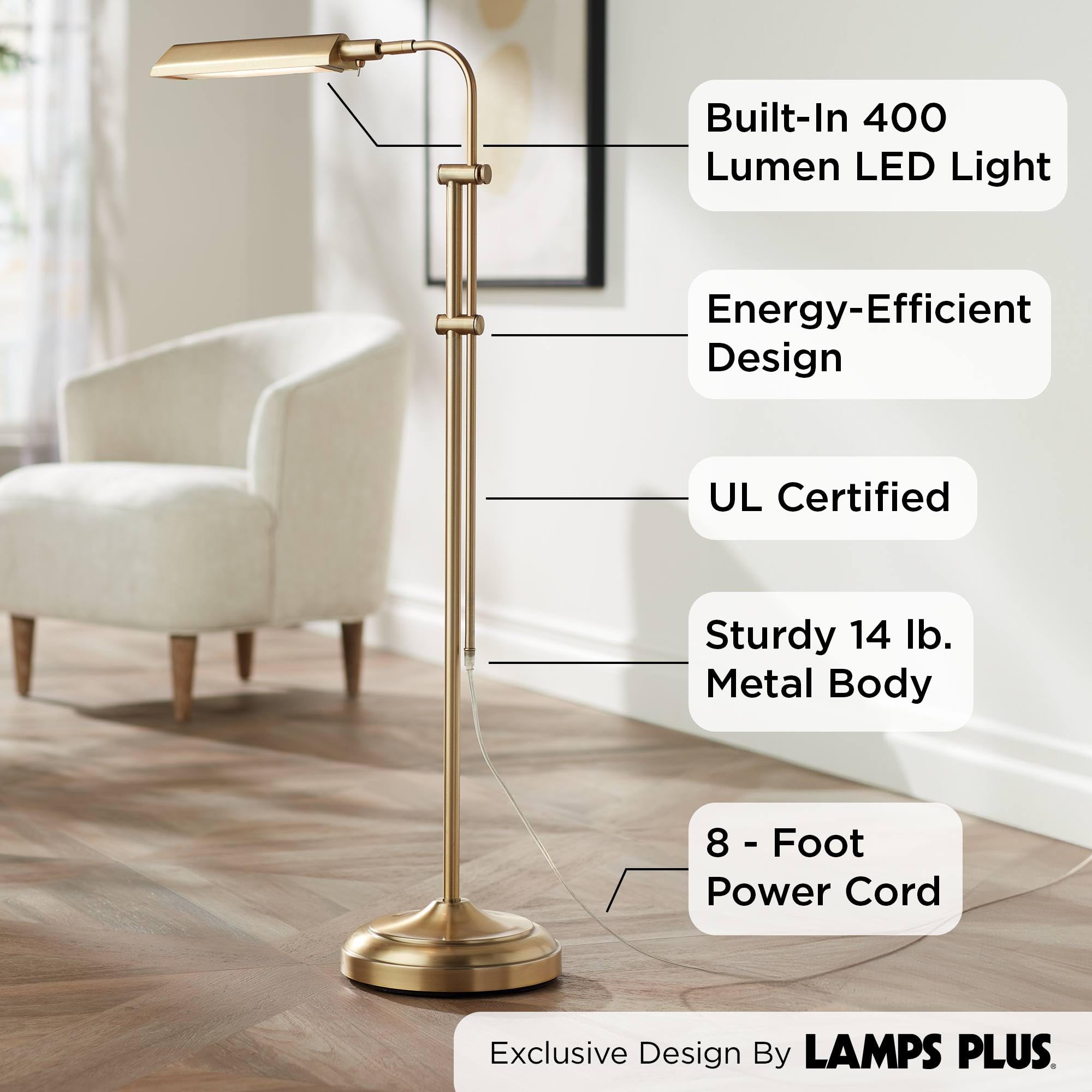 360 Lighting Culver Traditional Pharmacy Floor Lamp Standing LED Adjustable Height Plated 57" Tall Aged Brass Metal Shade Pole Light for Living Room Reading House Bedroom Home Decor