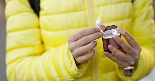Dreem Om AirPods 1 & 2 Case Cover with Keychain Clip, Vegan Leather Airpods Case for Men & Women, Luxury Earbuds Accessory for Apple iPhone - Grey