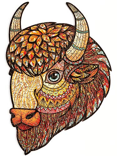 Wooden Jigsaw Puzzles for Adults and Kids Unique Shaped Jigsaw Puzzles Premium Gift Box - American Buffalo EAGLEWOOD