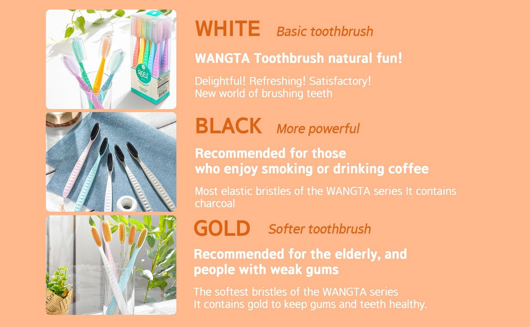 WANGTA Toothbrush 4pcs, Twice as Wide as Regular Brush Head, Wide Toothbrush, Long Brush Head, More Comfortable and Easier Brushing (White Brush)