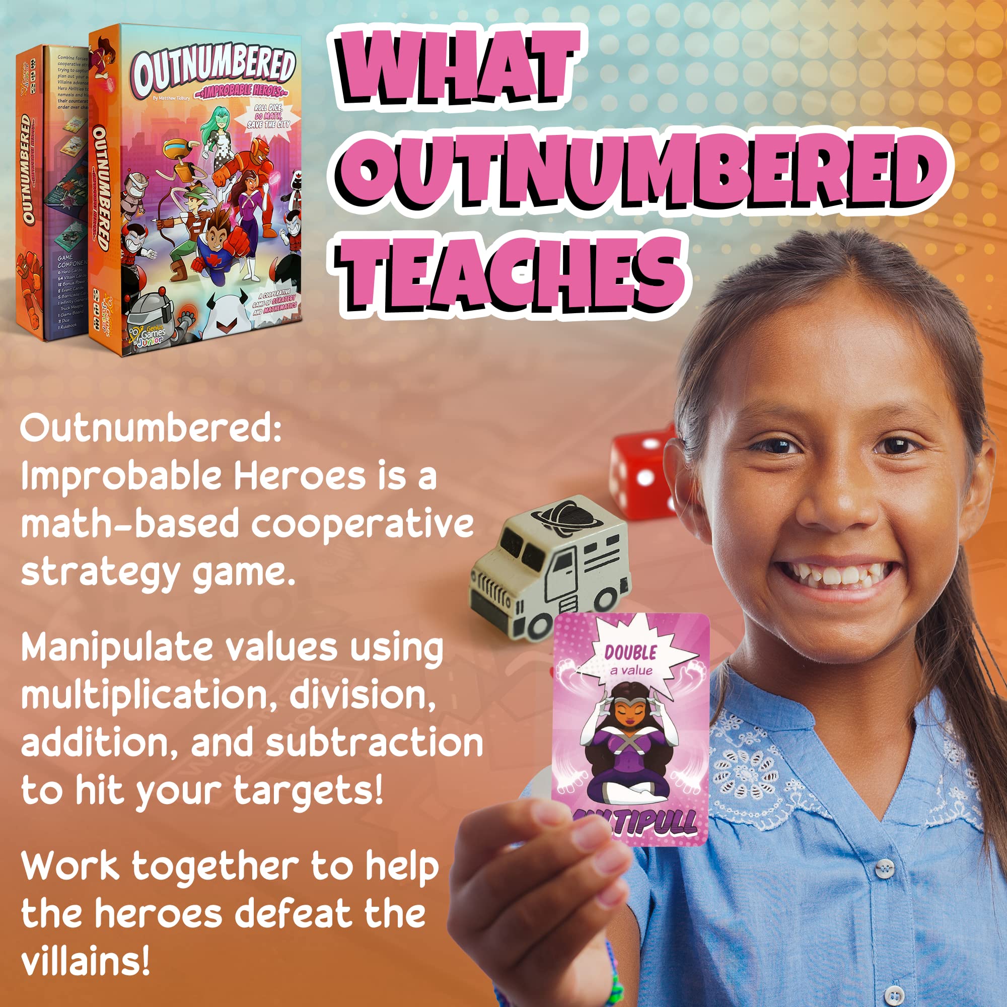 Outnumbered: Improbable Heroes Board Game - A Mensa Award Winning Superhero Math Game | Fun & Educational Game for Kids, Adults, and Families | STEM Game to Learn Multiplication & Division