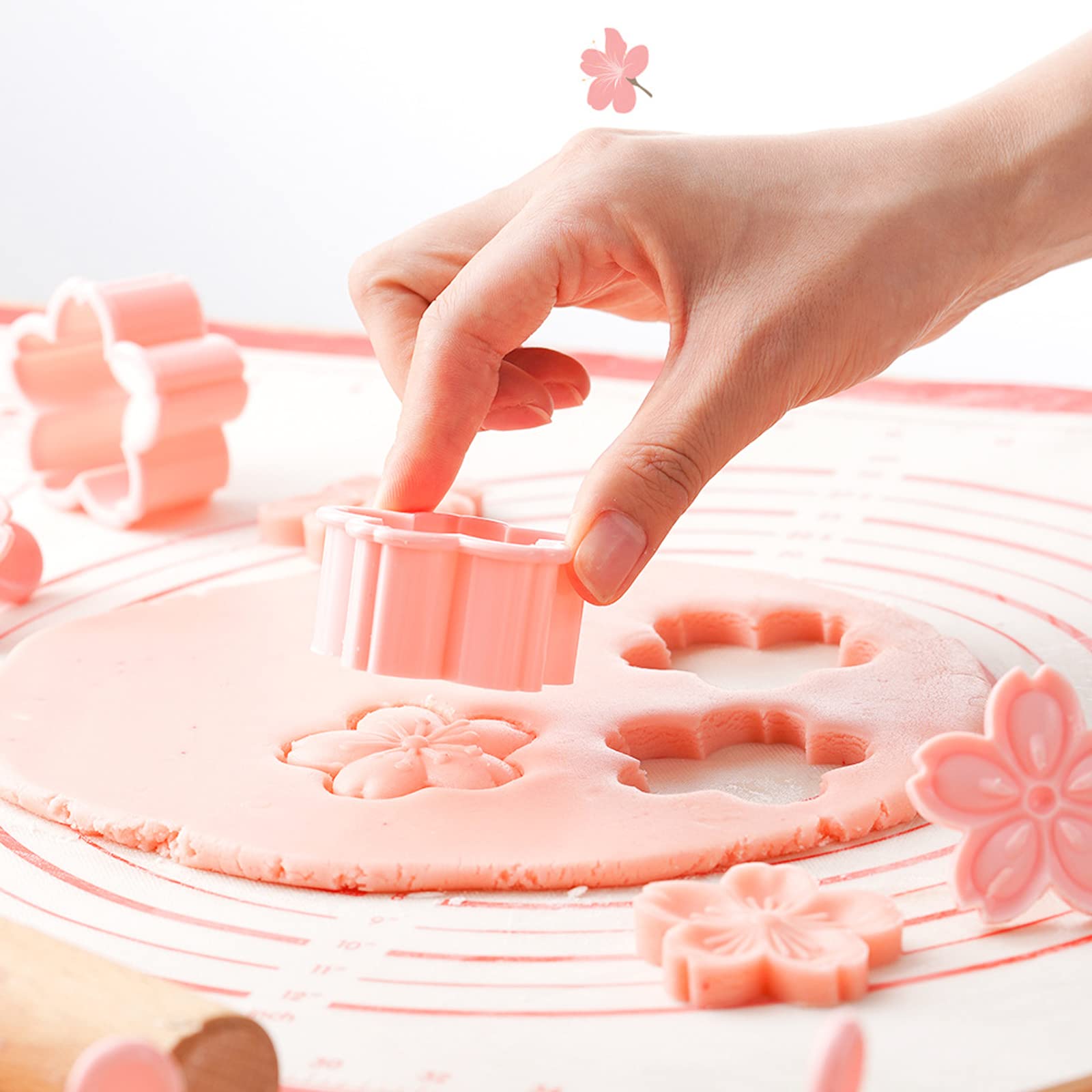 5Pcs/Set Cookie Mold Stampers Cherry Blossom Pastry/Fondant Cutters Flower-Shape Hand Pressure Pastry Mould for Sakula Cookies, Sugarcraft Cake Decoration, Polymer Clay, Chocolate (Pink)