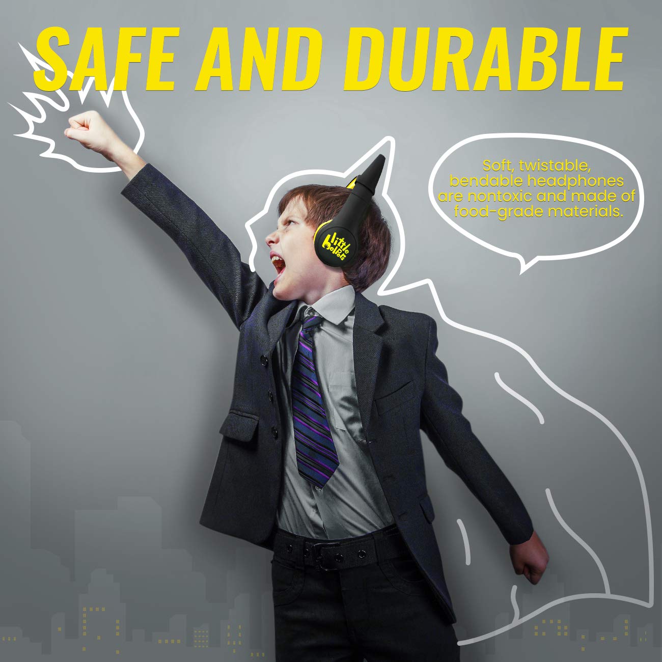 Little Helpers Kids Headphones with VoliBat Ears, Wired Over-Ear Headphones with Music Sharing Function,85dB Volume Limited Hearing Protection,Safe Food Grade Material,3.5mm Jack Headset for Children
