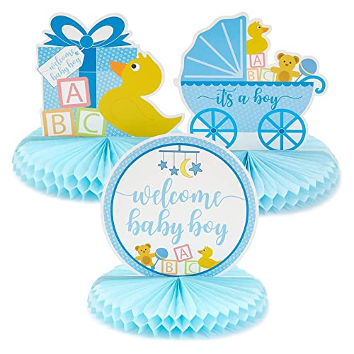 6 Pack Boy Baby Shower Table Decorations, Yellow Duck Honeycomb Centerpieces (8.25 x 7.5 in)
