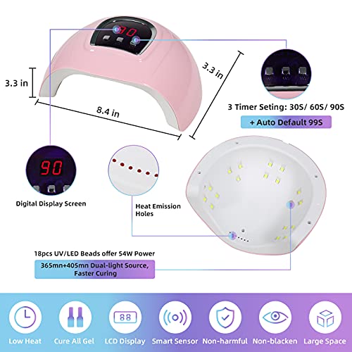 Acrylic Nail Kit with Drill, Nail Supplies with Everything Electric Nail Drill 54W U V LED Nail Light Dryer Lamp Polishing Manicure Pen, False Nail Tips Nail Files Art Brushes Nail Set for Beginner