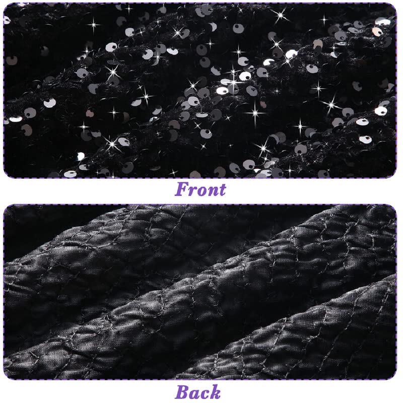 Sequin Velvet Fabric by The Yard Stretch Bling Fabric for Sewing Glitter Fabric Tablecloth Sparkly Fabric for Dress Table Runner Photo Props Backdrop(Black, 4 Yards)