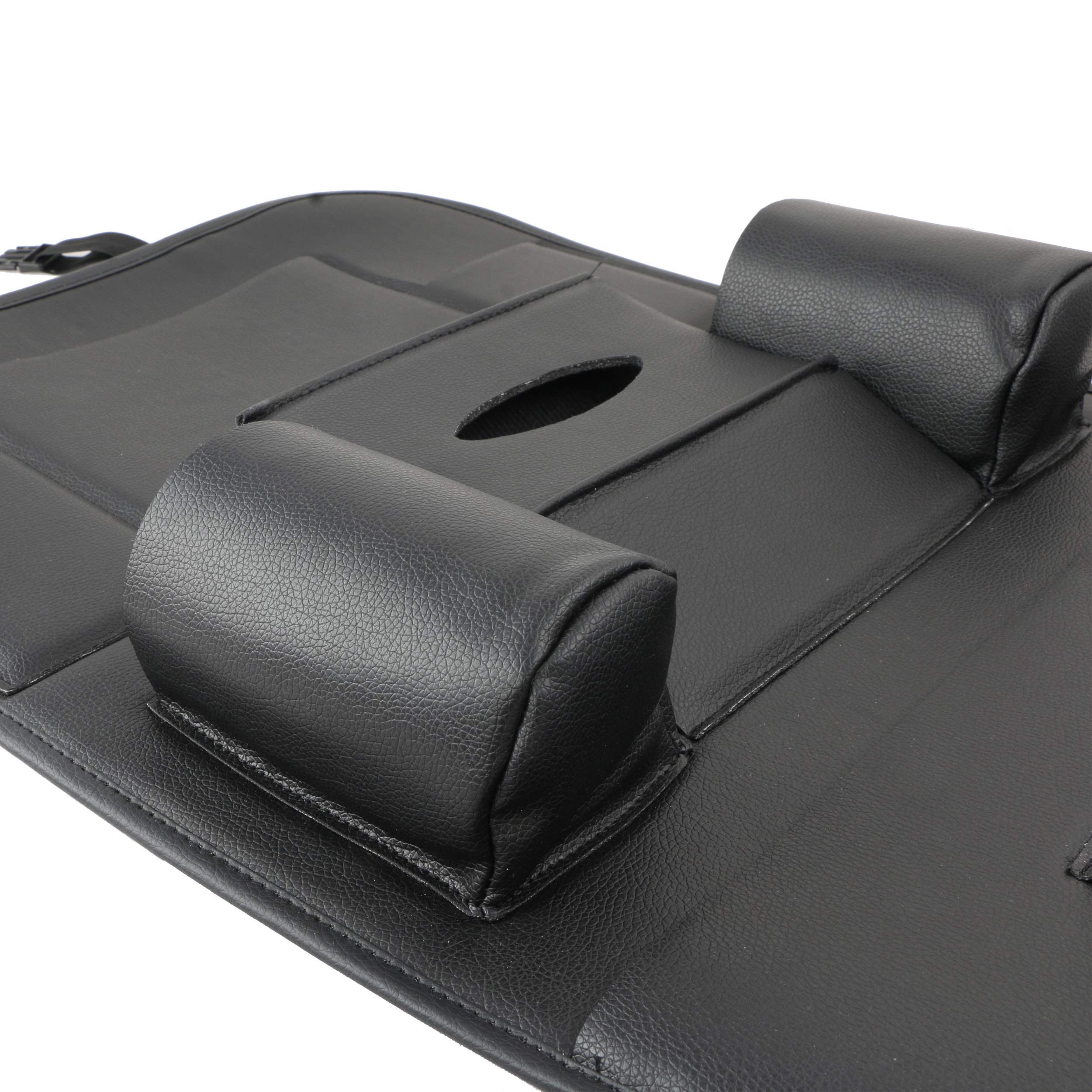 2PCS Car Backseat Organizer Luxury PU Leather Seat Back Protector Truck Seat Organizer Seat Back Covers Kick Mats, Car Seat Back Cup Drinks Umbrella Holders Tissue Box, Toy Organizer (Black, 2pcs)