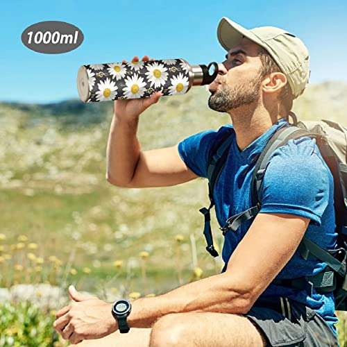 ALAZA Flower Music Note Water Bottle with Straw Lid Vacuum Insulated Stainless Steel Thermo Flask Water Bottle 20oz