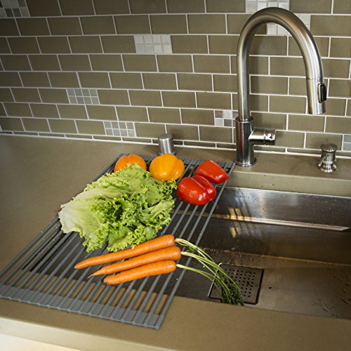 Domestic Corner - Over-The-Sink Dish Drying Rack - Roll Up Dish Drying Rack, Perfect for Cleaning & Drying Plates, Cups, Pots, Pan and Produce - Red