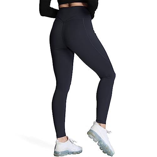 Aoxjox Trinity High Waisted Yoga Pants with Pockets for Women Tummy Control Cross-Waist Buttery Soft Crossover Workout Leggings (Black V-Waist, Medium)