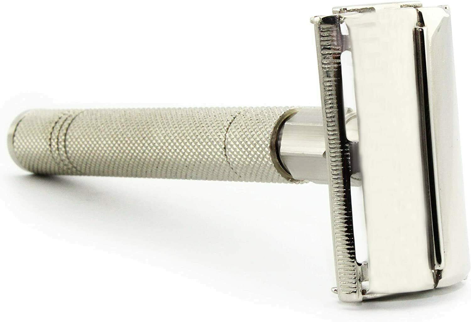 Krisp Beauty Long Handled Double Edge Safety Razor, Butterfly Open Men Women Shaving Razor with 5 Premium Double Edge Shave Blades
