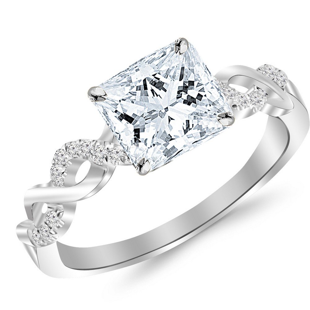 2.13 Carat Twisting Infinity Gold and Diamond Split Shank Pave Set Diamond Engagement Ring with a 2 Carat Moissanite Center