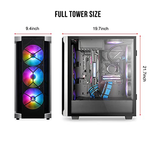 Segotep T1 Full-Tower E-ATX Gaming PC Case, Graphics Card Vertical Mounting w/Tempered Glass Side Panel, USB 3.0 Type-C I/O, Cable Management/Optional 360mm Radiator (No Fan Included)