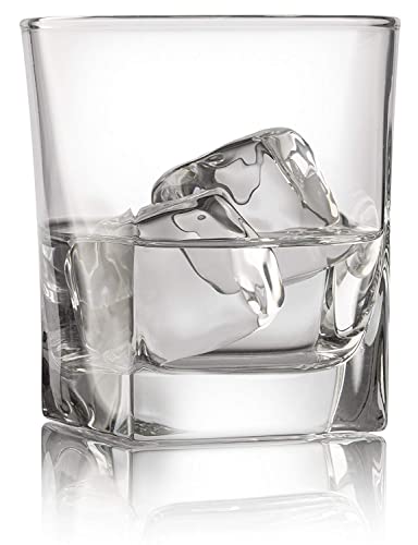 Double Old Fashioned Whiskey Glass (Set of 4) with Granite Chilling Stones - 10 oz Heavy Base Rocks Barware Glasses for Scotch, Bourbon and Cocktail Drinks