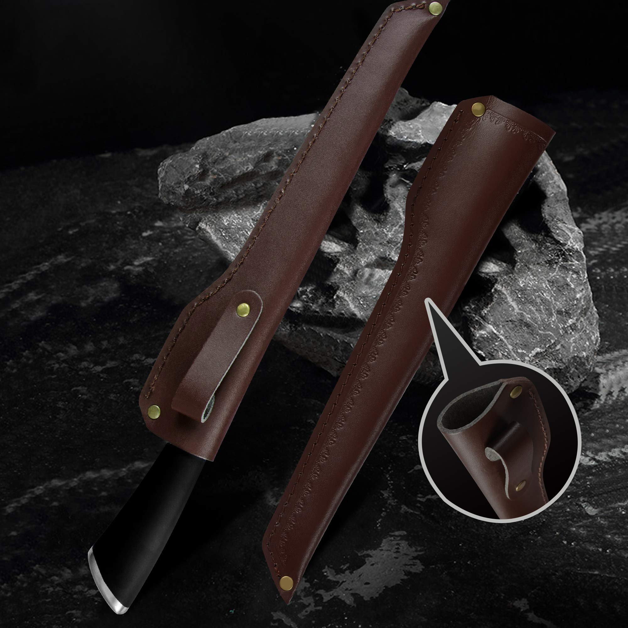 XYJ 8 inch Filleting Knife Sleeves Leather Knife Sheath for Boning Knife Edge Guards Chef Carving Knife Case Blade Protectors with Belt Loop to Carry Out