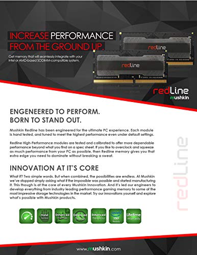 Mushkin Redline Notebook – DDR4 Gaming Laptop DRAM – 32GB (2x16GB) SODIMM Memory Kit – 3200MHz (PC4-25600) CL-16 – 260-pin 1.35V RAM – Dual-Channel – Low-Voltage – (MRA4S320GJJM16GX2)