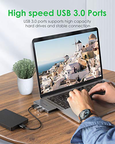 LENTION 6 in 1 USB C Hub with 1 USB C (100W PD/40Gbps Data/5k Video Output), 3 USB 3.0 & SD/Micro SD Card Reader Compatible 2016-2023 MacBook Pro 13/15/16, Mac Air(CB-CS62, Space Gray)