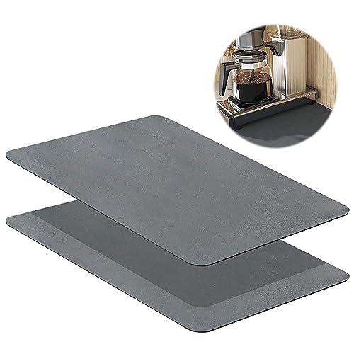 2Pcs Coffee Mat Hide Stain, 15.7*19.7 Inch PU Surface Inner Water Absorted Non Slip Rubber Backed Dish Drying Mat for Kitchen, Coffee Mats for Countertop Fit Under Coffee Machine Coffee Pot