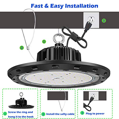 Vemofoper UFO LED High Bay Light 100W Ultra Bright Ceiling Lamp for Garage,Shop,Gym,Warehouse Work Commercial Lighting Grade 15000LM 120V 5000K IP65 (100W)