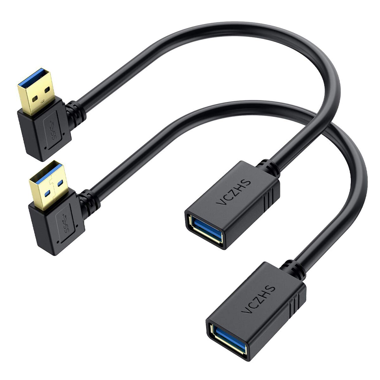 USB Extension Cable Right Angle USB Adapter, VCZHS 2 Pack Short USB 3.0 Extension Cable 1ft Right Angle 90 Degree USB Adapter, Left and Right Angle one Each