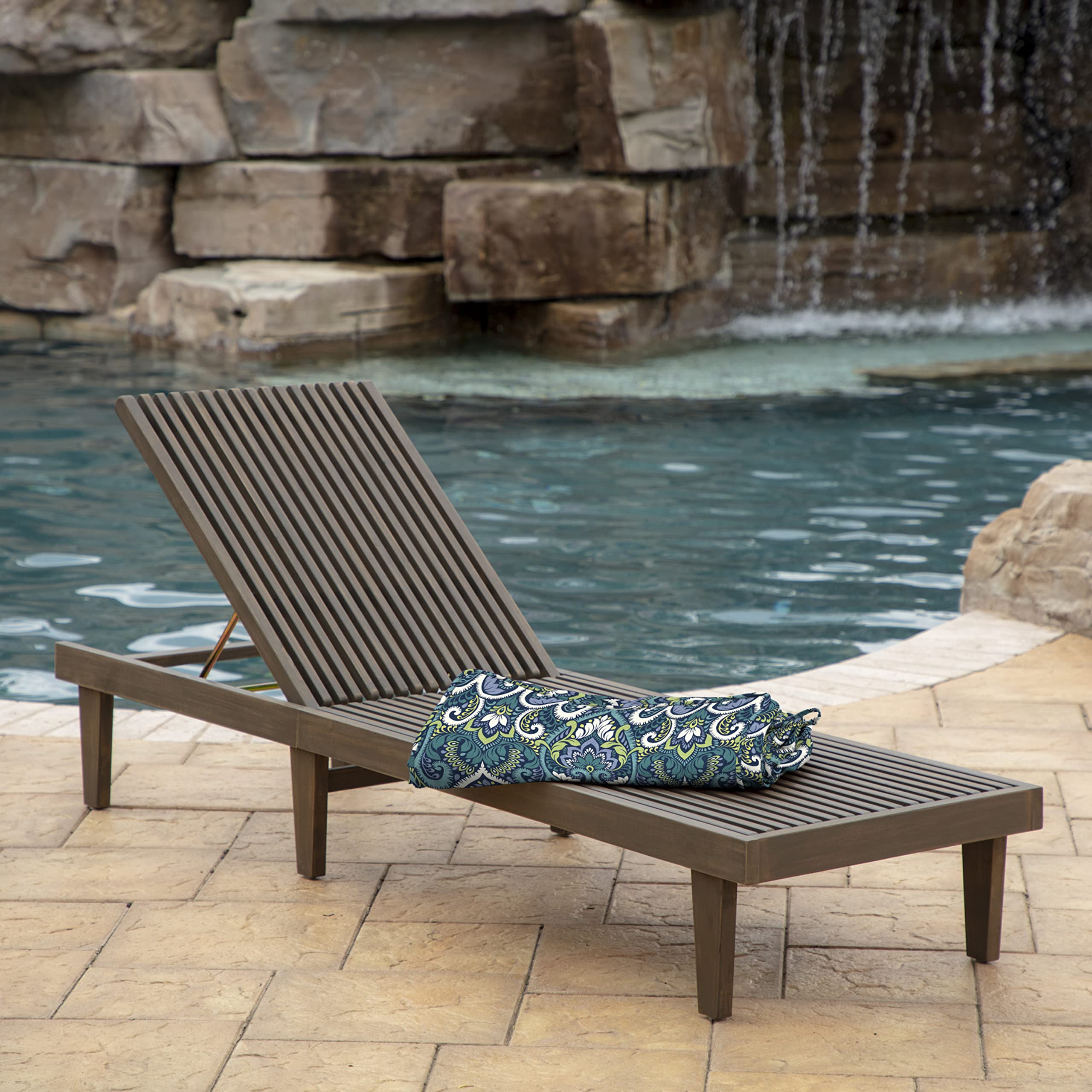 Arden Selections ProFoam Essentials Performance Outdoor Chaise Lounge Cushion 46 x 21, Sapphire Aurora Blue Damask