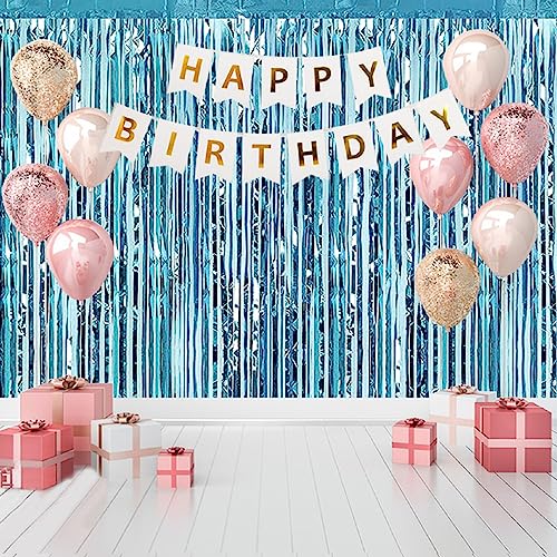 3 Pack Blue Metallic Tinsel Foil Fringe Curtains Backdrop，3.3 ft x 8.2 ft Blue Foil Fringe Curtains Decorations，for Photo Background Party Decorations,Graduation Decorations foil Fringe