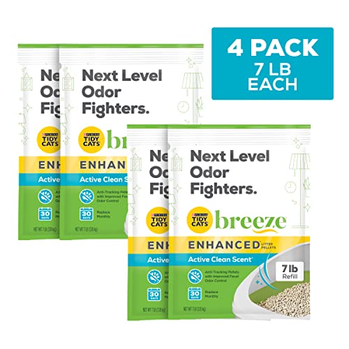 Purina Tidy Cats Non Clumping Cat Litter, Breeze Enhanced Pellets Multi Cat Litter - (4) 7 lb. Bags