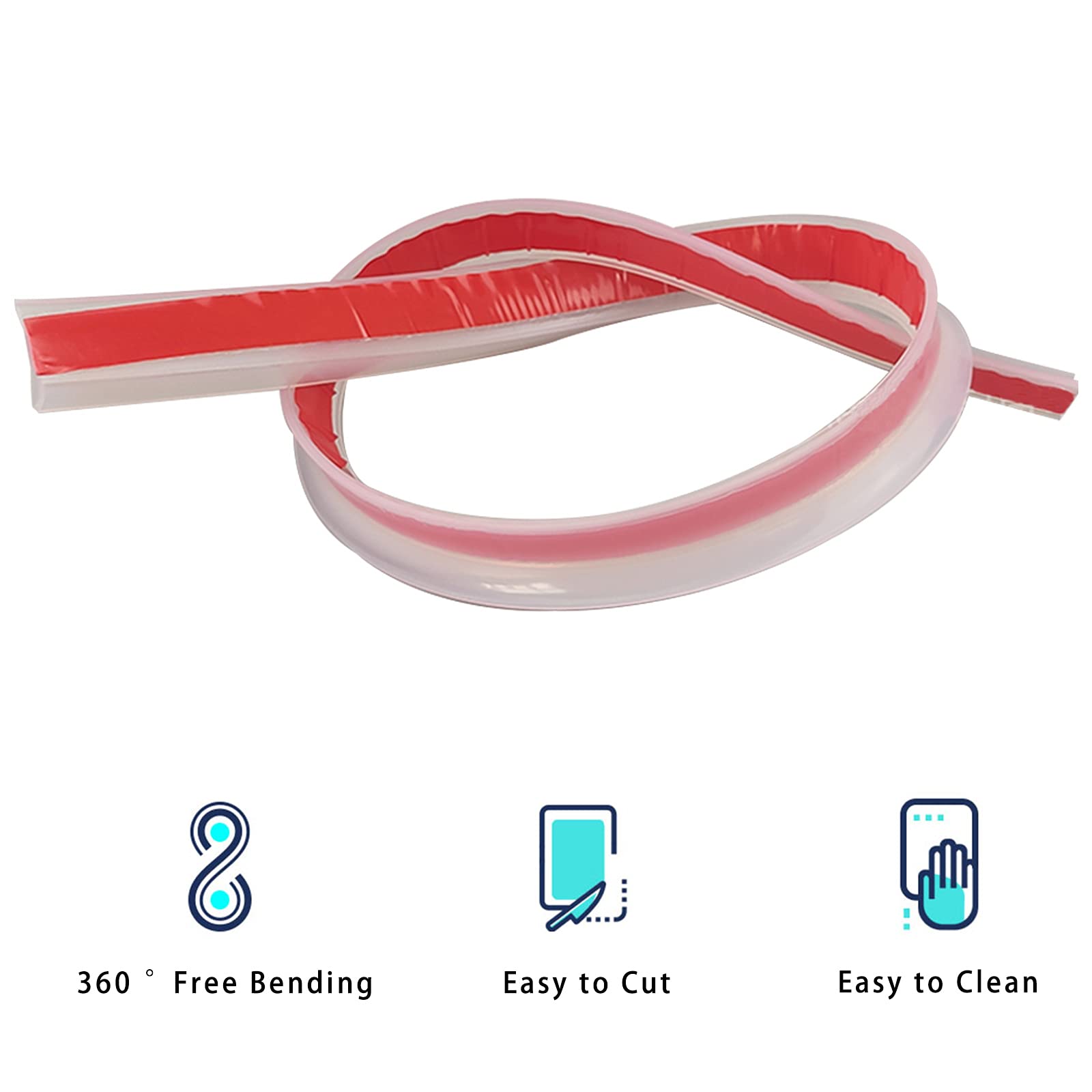 39 Inch Water Guard for Kitchen Sink, Silicone Rubber Kitchen Splash Guard, Corner Dam Water Retaining Strip for Countertop, Shower, Bathroom, Self Adhesive Caulk Seal Strip Edge Trim (Transparent)