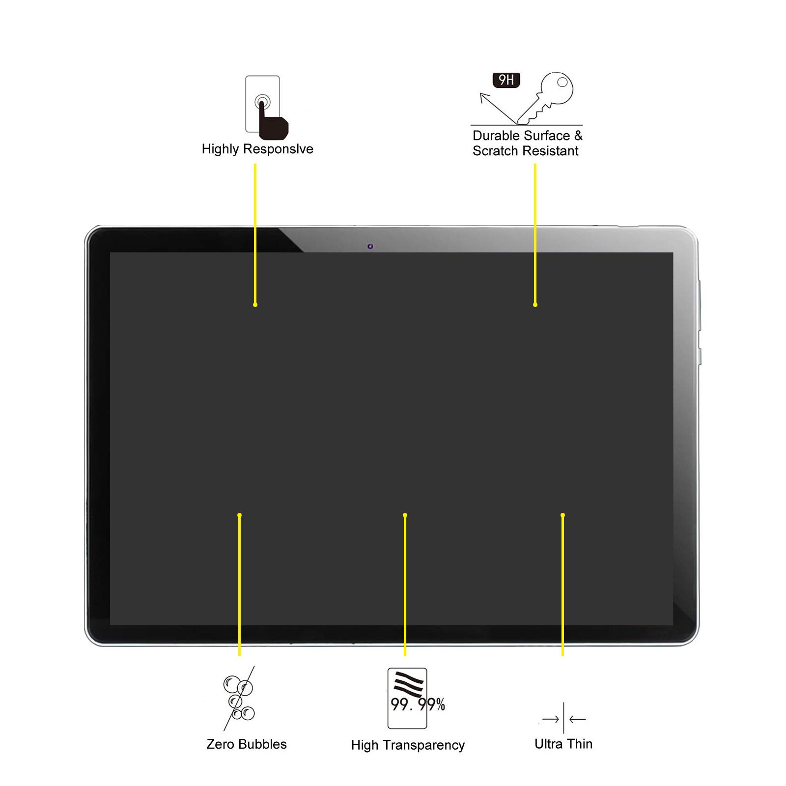 Transwon 2PCS Tempered Glass Screen Protector for MEBERRY M7 Tablet 10.1 Inch/ (NOT FOR J10) JUSYEA J5-W Tablet Screen Protector/Logic T10L Tablet 10 Inch (NOT FOR FACETEL Q10 PRO!!!)