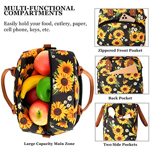 Insulated Lunch Bag Reusable Lunch Box Lunch Tote Bag Cooler Bag with Adjustable Shoulder Strap Food Storage Container Meal Prep Organizer for Women Men Adult Work Picnic - Sunflowers